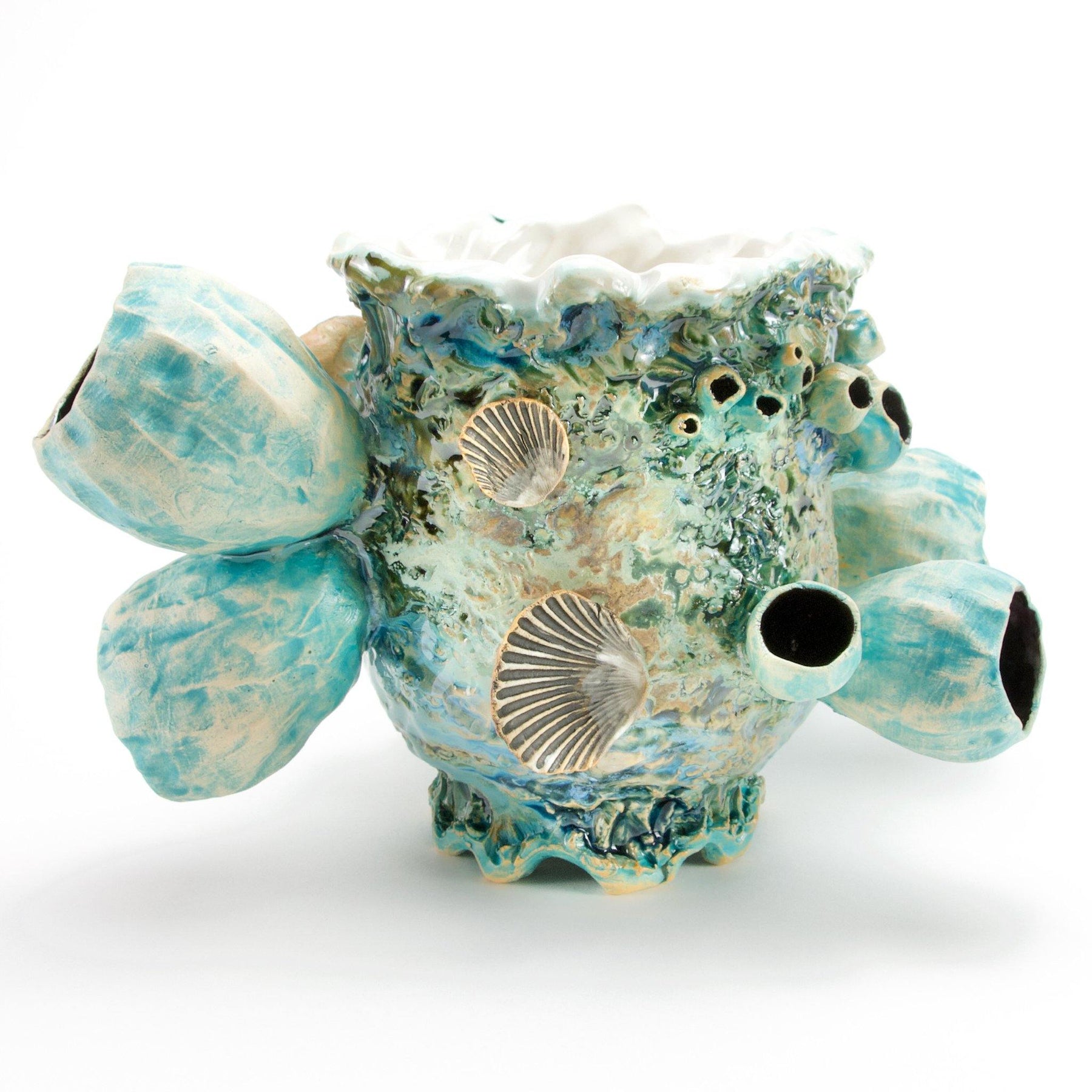 Ceramic Centerpiece Bowl / Planter Pot | Sea Foam Green Barnacle Bowl ...