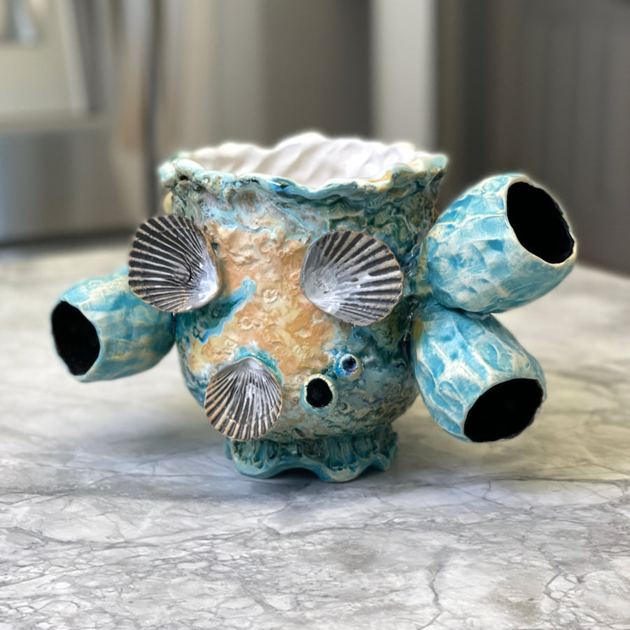 Ceramic Centerpiece Bowl / Planter Pot | Sea Foam Green Barnacle Bowl ...