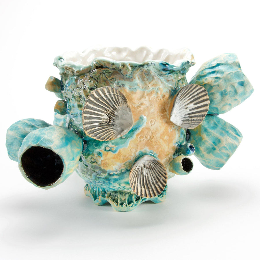 Ceramic Centerpiece Bowl / Planter Pot | Sea Foam Green Barnacle Bowl ...