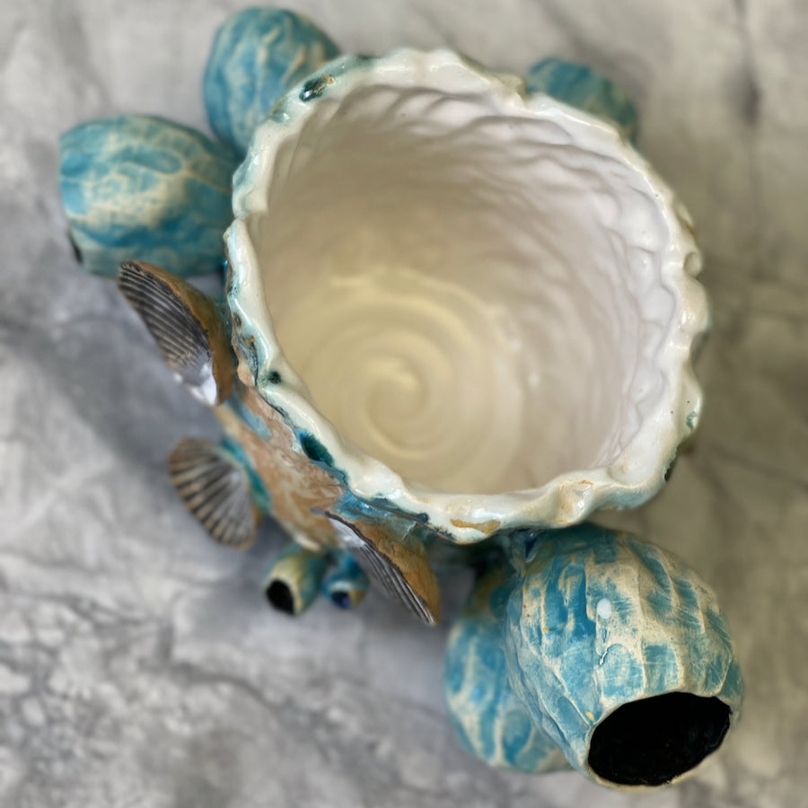 Ceramic Centerpiece Bowl / Planter Pot | Sea Foam Green Barnacle Bowl ...